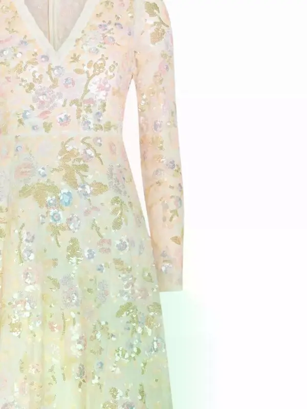 NEEDLE & THREAD Sequin-embellished Floral-print Maxi Dress - Neutrals