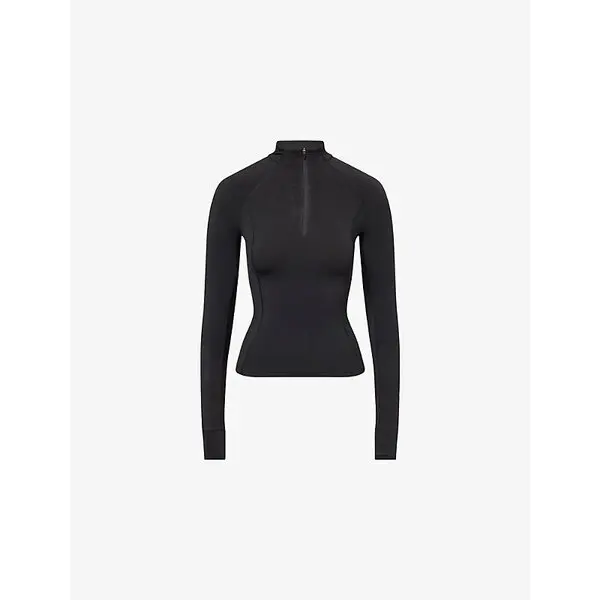 ADANOLA Ultimate Half-zip Stretch-woven Top - Black