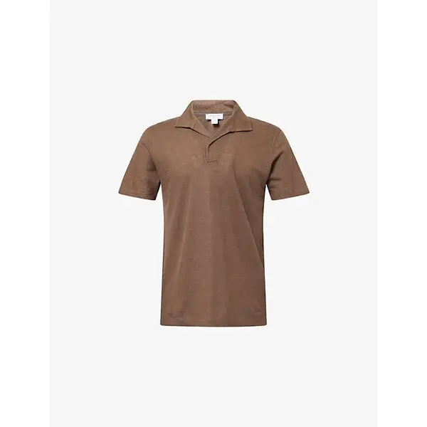 Sunspel Open-collar Regular-fit Linen-piqué Polo Shirt Xxl - Dark Walnut26
