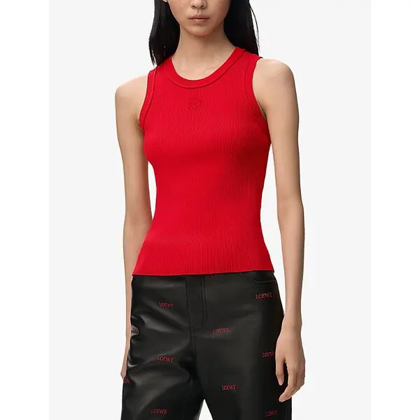 Loewe Anagram Ribbed Stretch-woven Tank Top - Red