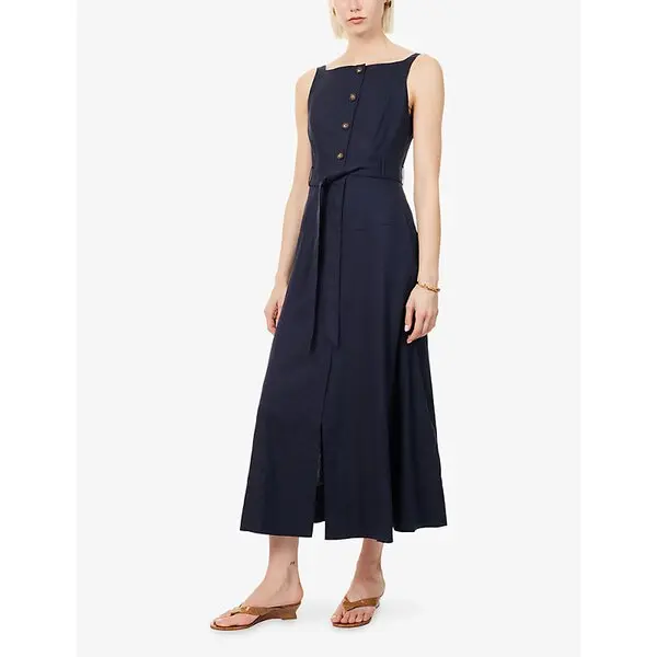 ME+EM Crease-less Linen-blend Button-front Maxi Dress