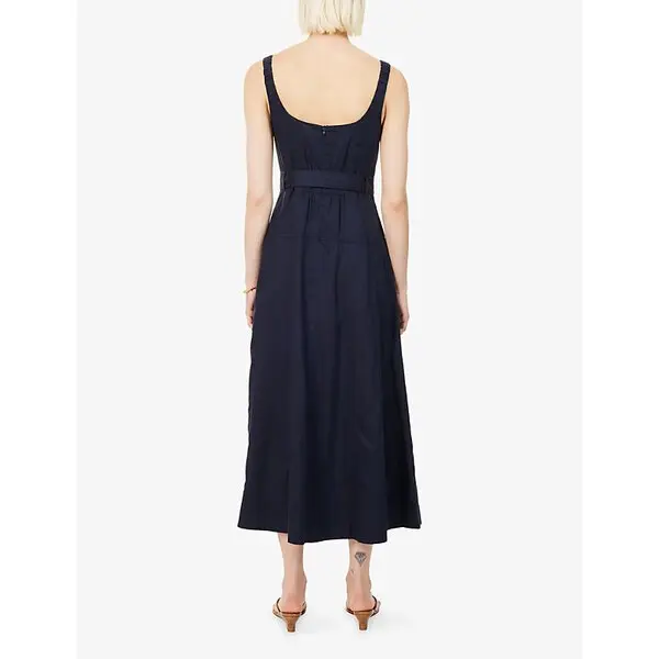 ME+EM Crease-less Linen-blend Button-front Maxi Dress