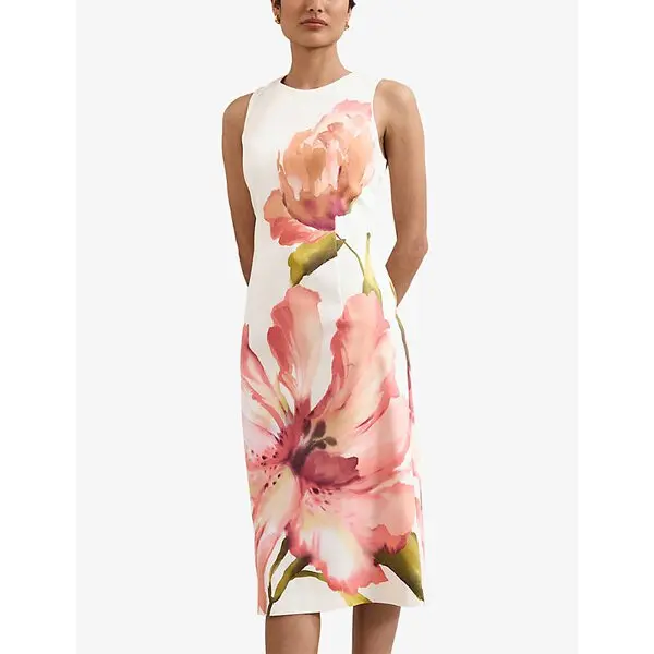 PHASE EIGHT Nadina Floral Cotton-blend Midi Dress
