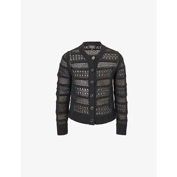 ME+EM Open-stitch Sheer Cotton-blend Knit-cardigan - Black