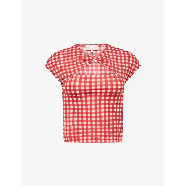 FRAME The Casino Check Stretch-woven Top - Red Check