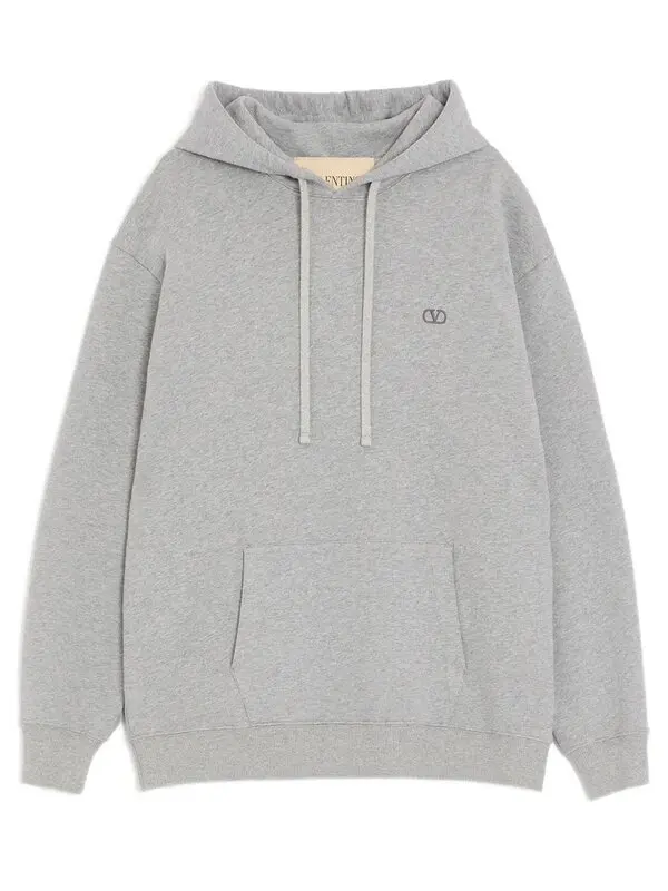 Valentino Garavani Hooded Sweatshirt In Cotton With Vlogo Em - Grey
