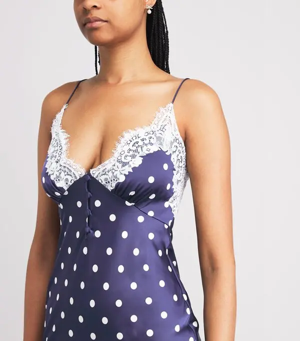 SELF-PORTRAIT Polka Dot Lace Trim Midi Dress