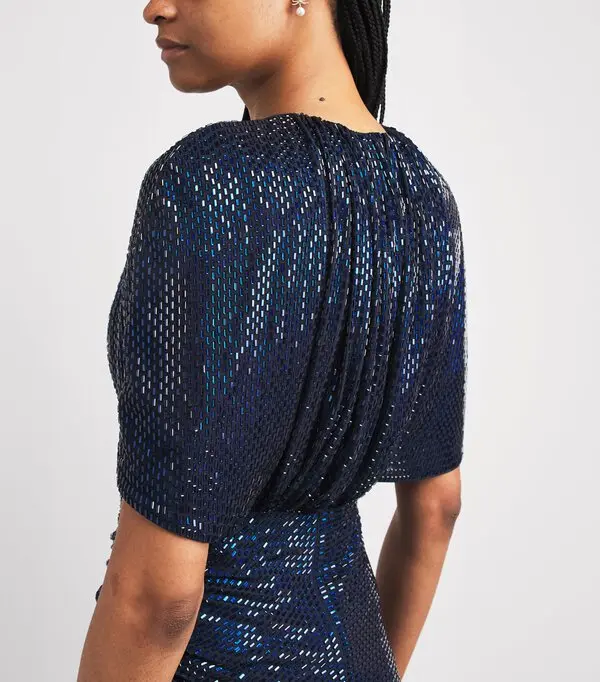 SELF-PORTRAIT Rhinestone Embellished Cape Effect Midi Dress