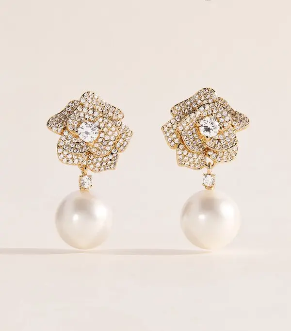 SELF-PORTRAIT Crystal And Faux Pearl Flower Earrings - Gold