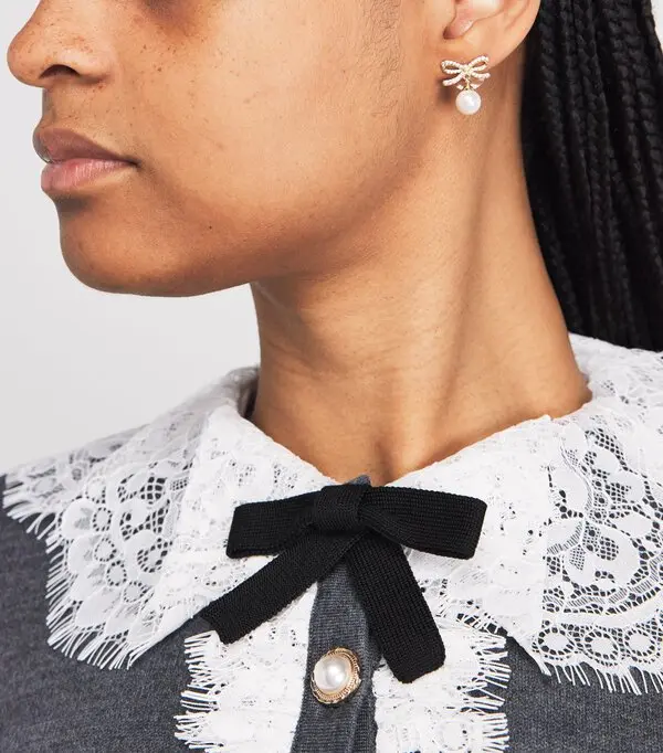 SELF-PORTRAIT Crystal And Faux Pearl Bow Stud Earrings - Gold