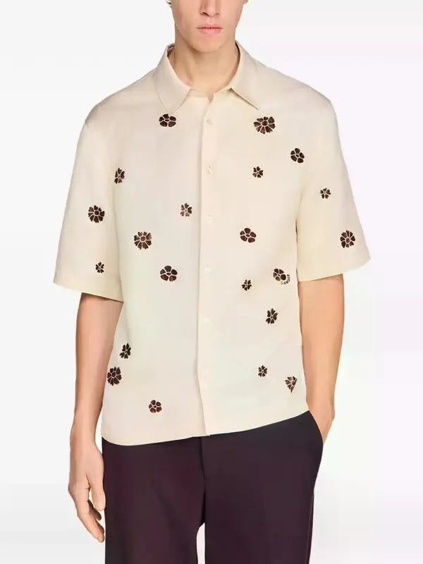 Sandro Flocked Floral-print Shirt