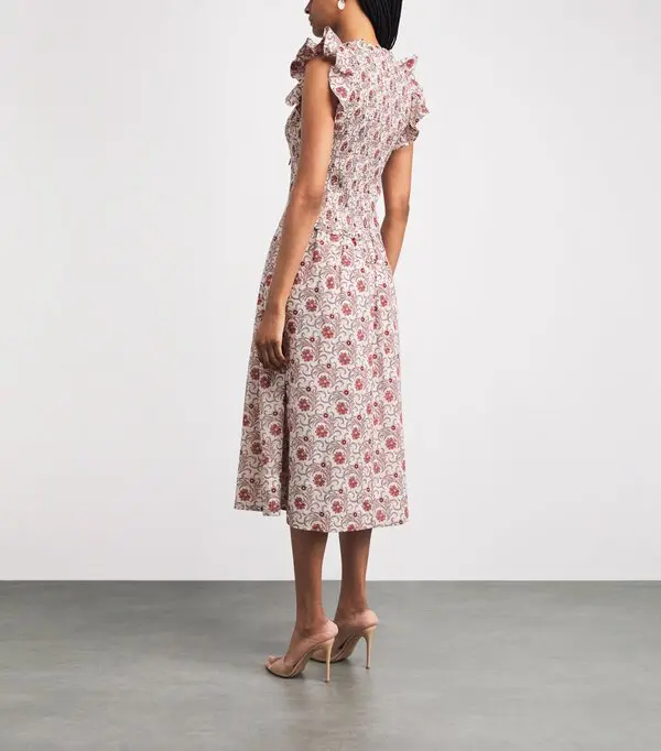 ME+EM Floral Shirred Midi Dress