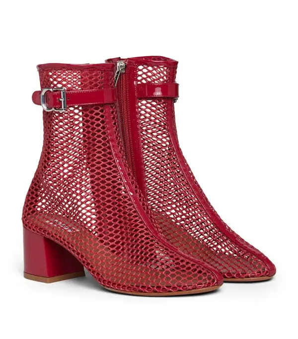 Alaïa Leather Mesh Ankle Boots With Buckle Detail