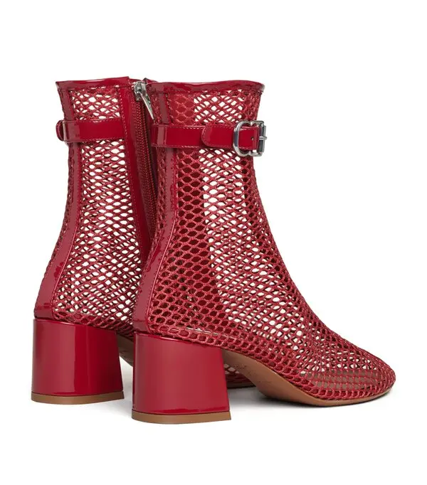 Alaïa Leather Mesh Ankle Boots With Buckle Detail