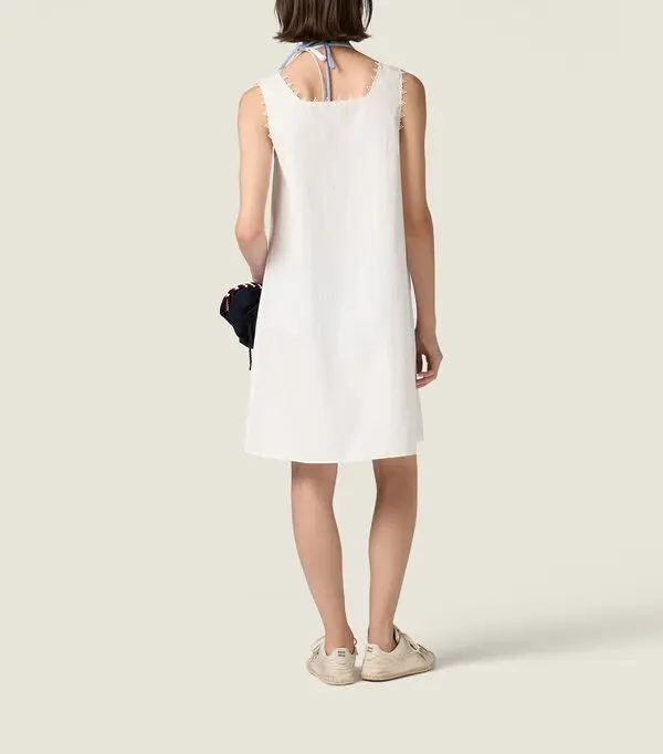Miu Miu Cotton-linen Embroidered Mini Dress