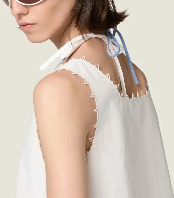 Miu Miu Cotton-linen Embroidered Mini Dress