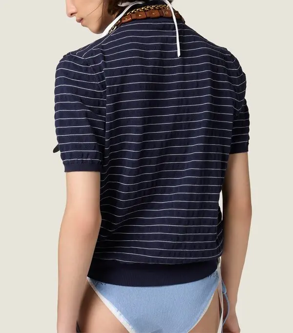 Miu Miu Striped Cotton Polo Sweater