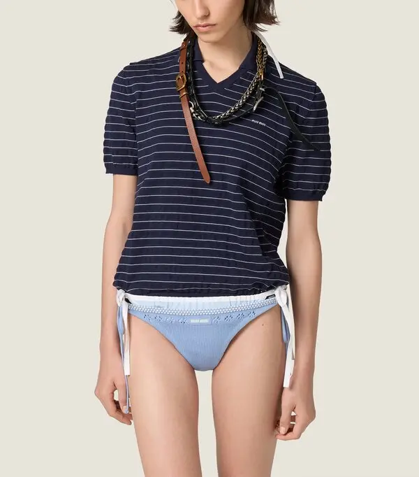 Miu Miu Striped Cotton Polo Sweater