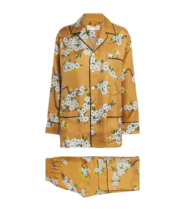 Olivia Von Halle Silk Floral Yves Pyjama Set - Orange