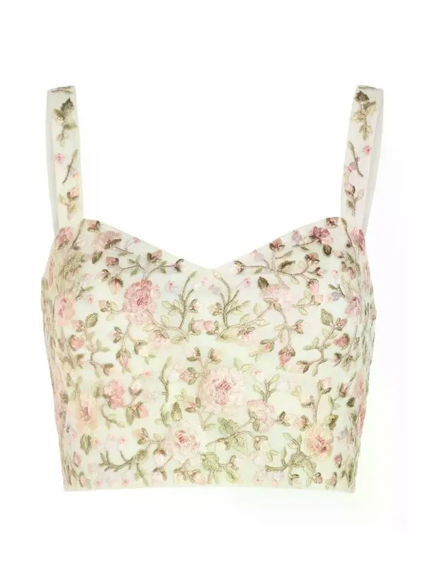 NEEDLE & THREAD Floral Embroidered Mesh Crop Top