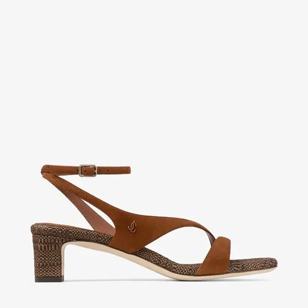 JIMMY CHOO Faye 45 Tan Suede And Fine Raffia Sandals Tan - Neutral