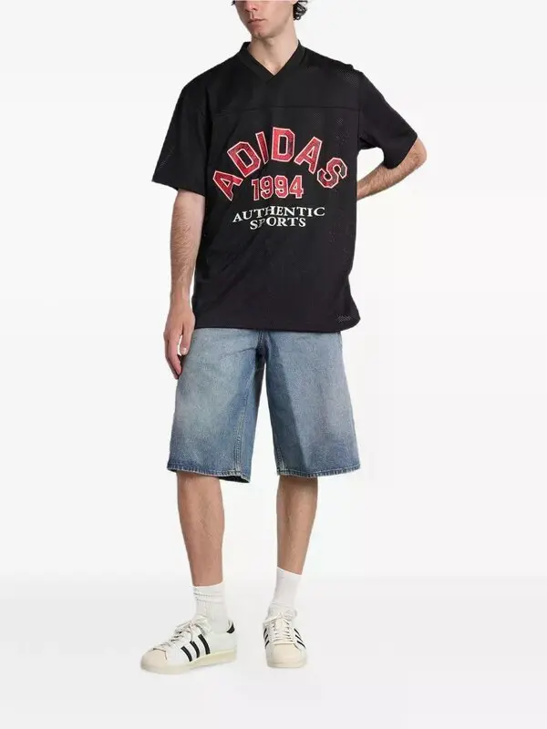 Adidas Embroidered Logo Denim Shorts - Blue