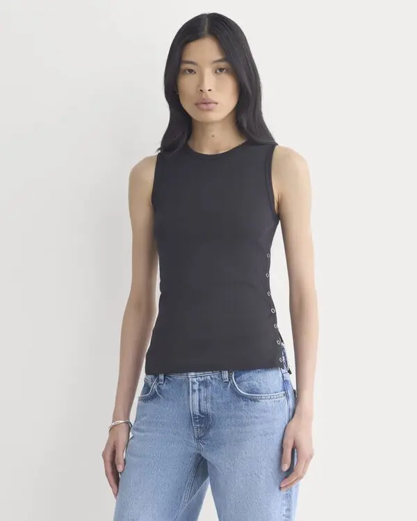Everlane Luxe Rib Side Snap Tank Top - Black