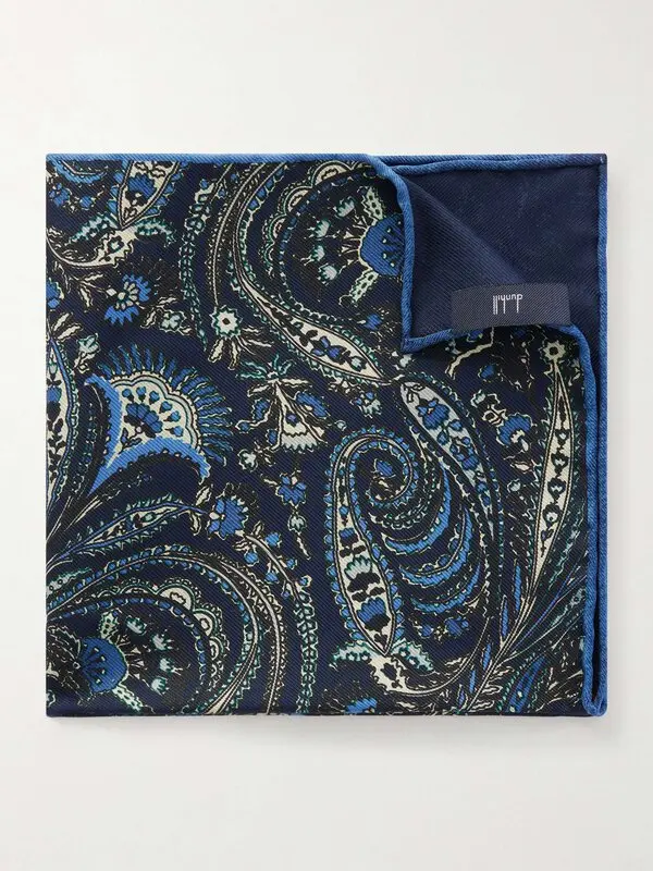 Dunhill Printed Silk-satin Pocket Square - Blue