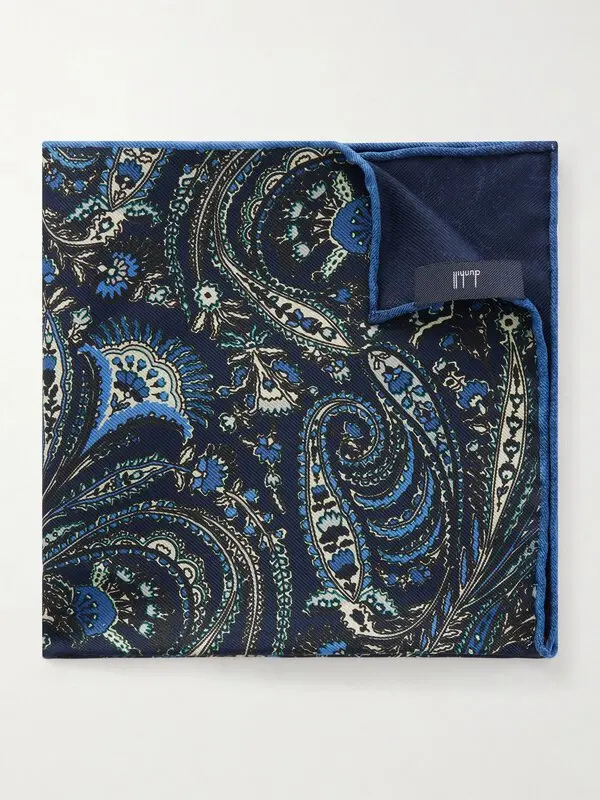 Dunhill Printed Silk-satin Pocket Square - Blue