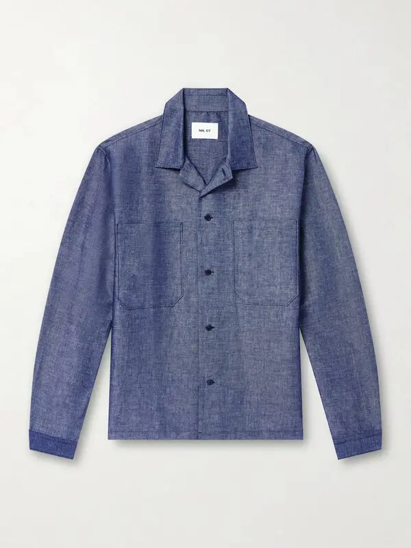 Nn07 Rob Cotton And Linen-blend Chambray Shirt - Blue
