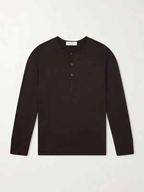 Studio Nicholson Cotton-jersey Henley T-shirt - Brown