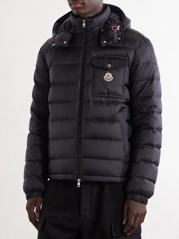 Moncler Quilted Hooded Down Jacket With Logo Appliqu