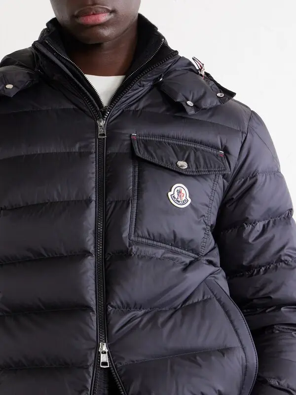 Moncler Quilted Hooded Down Jacket With Logo Appliqu