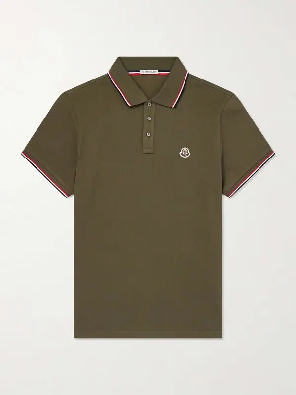 Moncler Logo-appliquéd Cotton-piqué Polo Shirt - Green