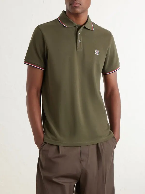 Moncler Logo-appliquéd Cotton-piqué Polo Shirt - Green