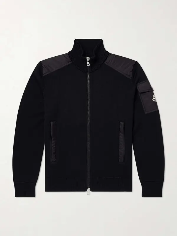 Moncler Panelled Virgin Wool Zip-up Cardigan - Black