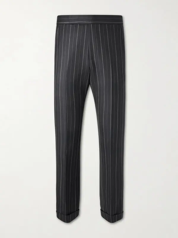 TOM FORD Straight-leg Pinstriped Wool-twill Suit Trousers - Black