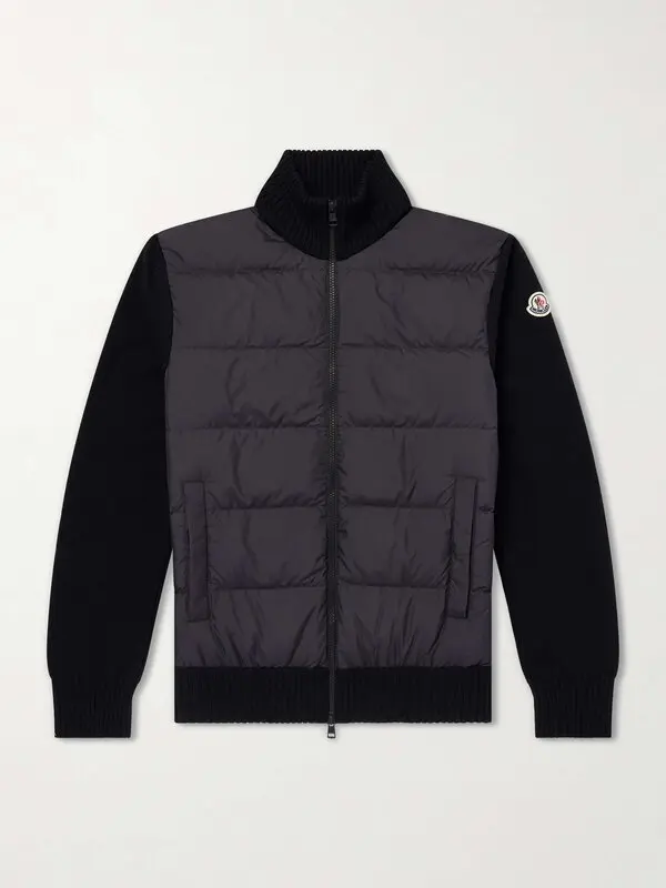 Moncler Panelled Virgin Wool And Quilted Shell Down Zip-up Cardigan - Black