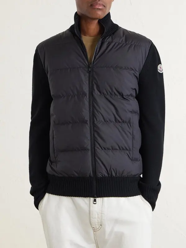 Moncler Panelled Virgin Wool And Quilted Shell Down Zip-up Cardigan