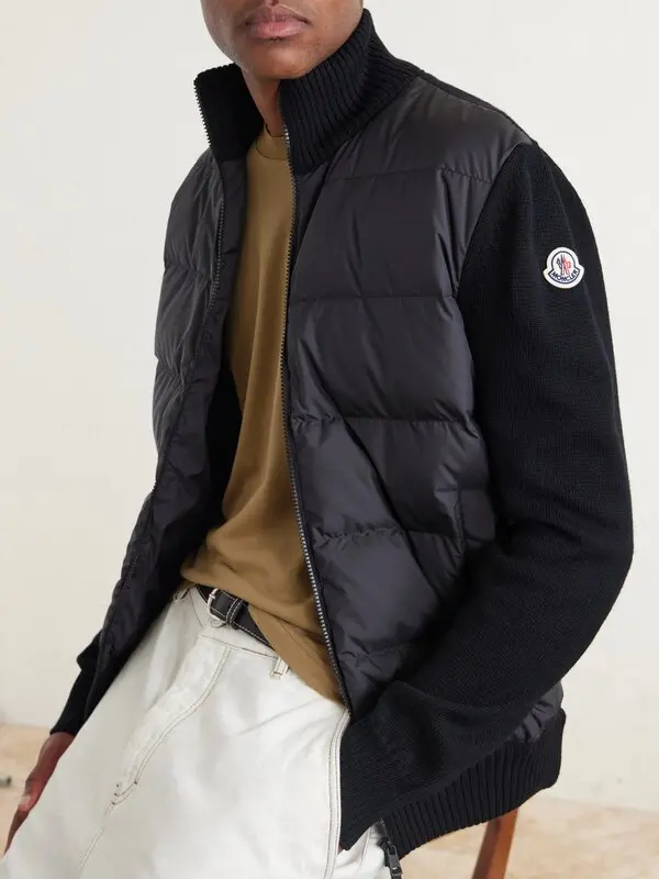 Moncler Panelled Virgin Wool And Quilted Shell Down Zip-up Cardigan
