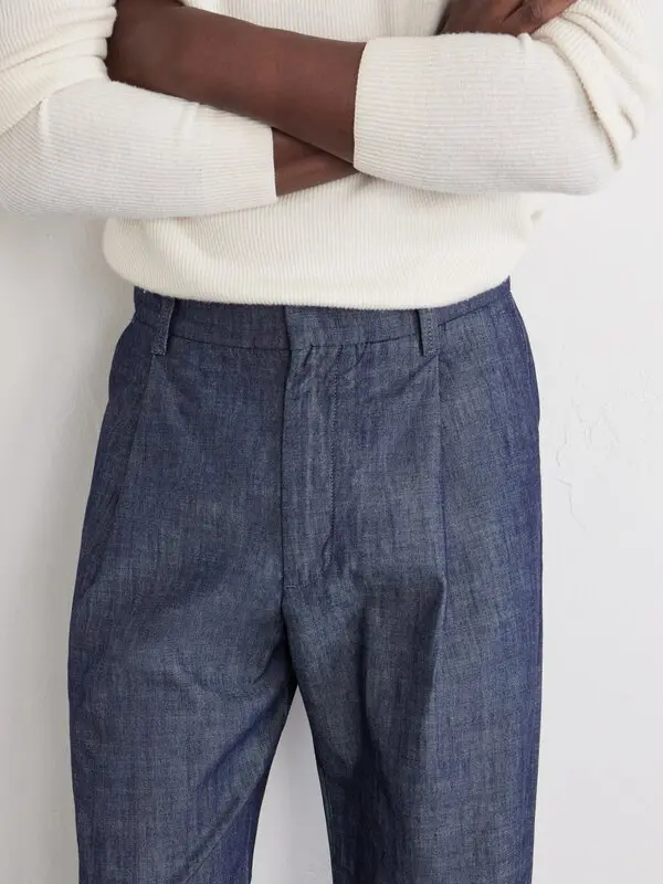 Nn07 Kay 10056 Straight-leg Pleated Organic Cotton-chambray Trousers