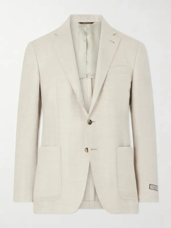 Canali Kai Herringbone Wool, Linen And Silk-blend Blazer - Neutrals