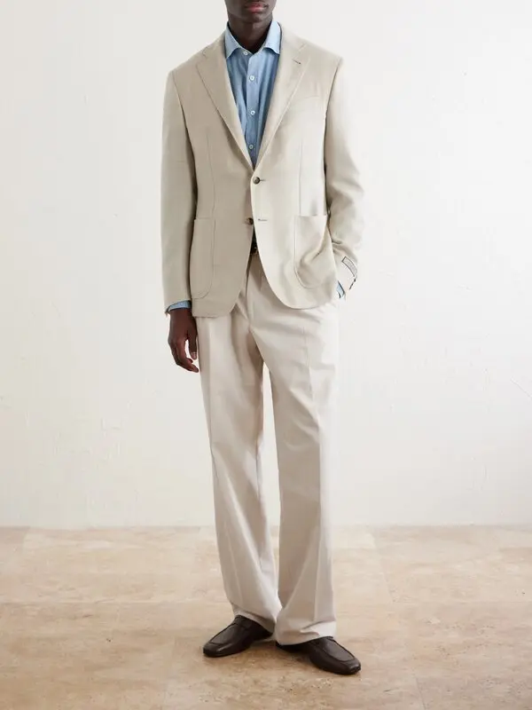 Canali Kai Herringbone Wool, Linen And Silk-blend Blazer - Neutrals