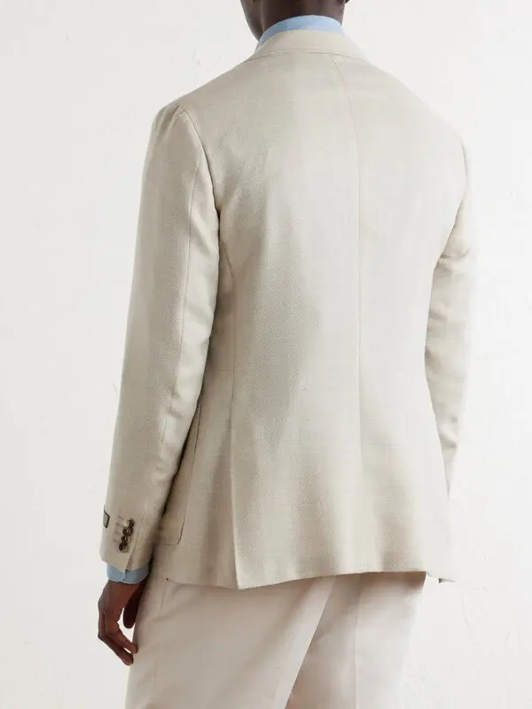 Canali Kai Herringbone Wool, Linen And Silk-blend Blazer - Neutrals