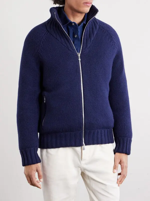 Brunello Cucinelli Cashmere Zip-up Down Cardigan - Blue