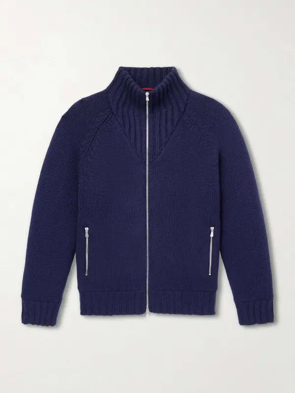 Brunello Cucinelli Cashmere Zip-up Down Cardigan - Navy