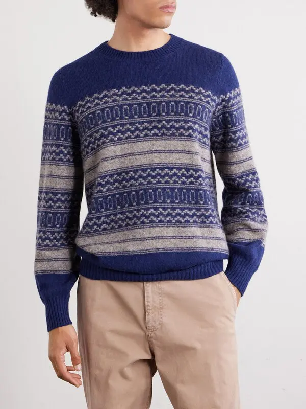 Brunello Cucinelli Fair Isle Brushed-knit Alpaca-blend Crewneck Sweater