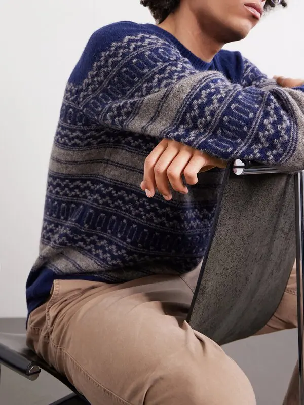Brunello Cucinelli Fair Isle Brushed-knit Alpaca-blend Crewneck Sweater