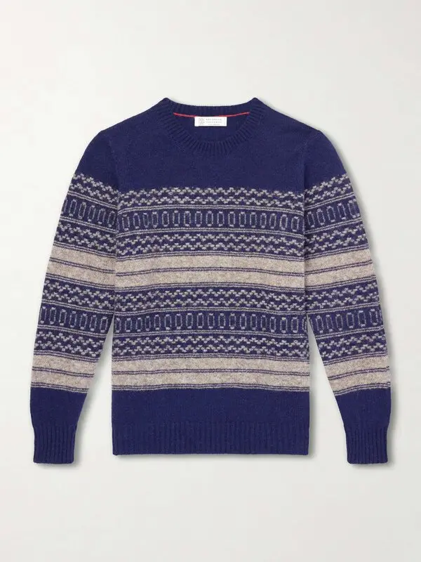 Brunello Cucinelli Fair Isle Brushed-knit Alpaca-blend Sweater - Navy
