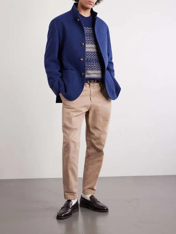 Brunello Cucinelli Fair Isle Brushed-knit Alpaca-blend Crewneck Sweater - Navy